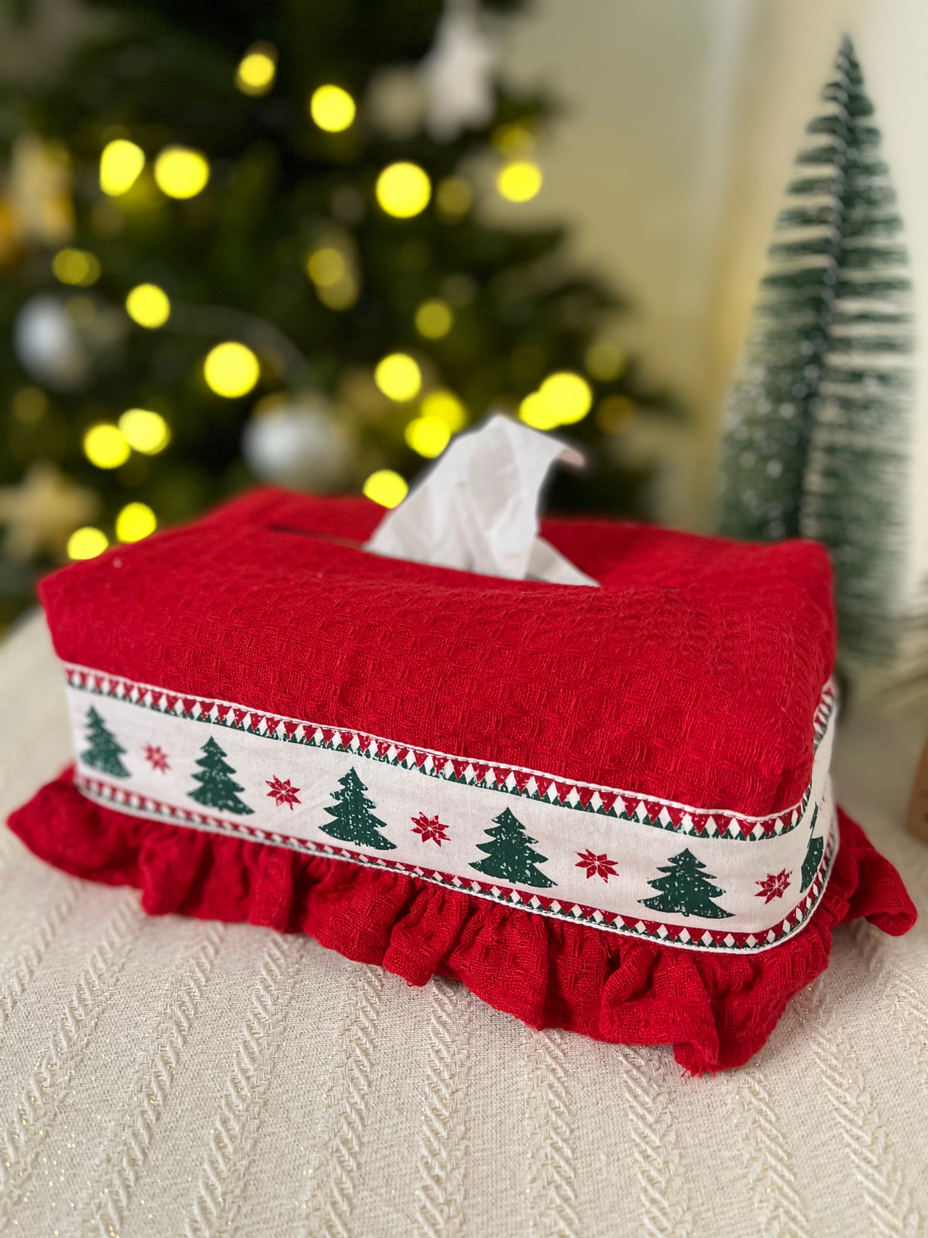 Christmas Tissue Box Cover - Trees and Ruffles – Littleheaven Decor